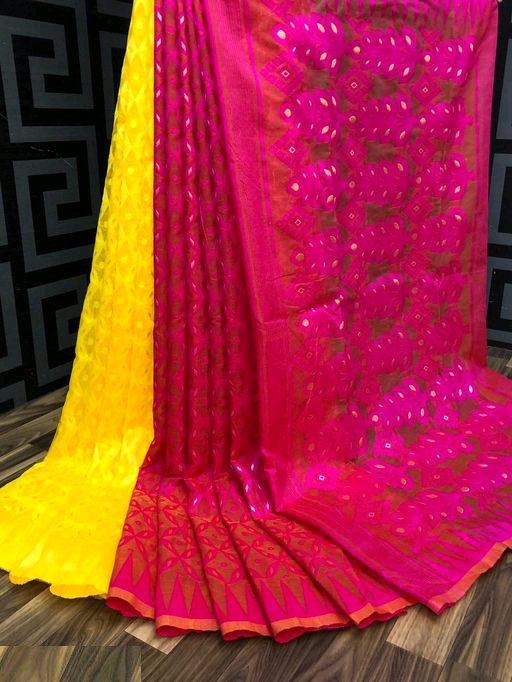 Woven Jamdani Saree Color Yellow Rani – Rebistore